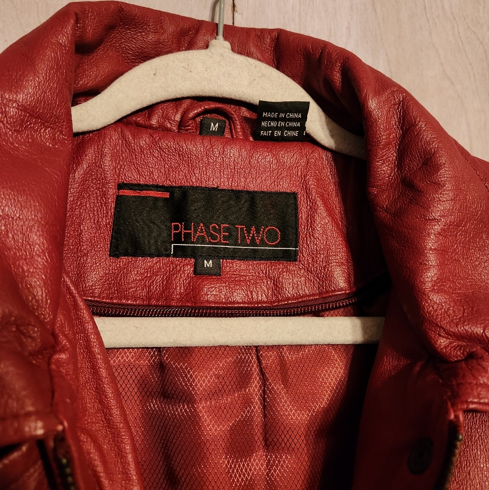 Vintage 80s Phase Two Red Genuine Leather Trench Coat… - Gem
